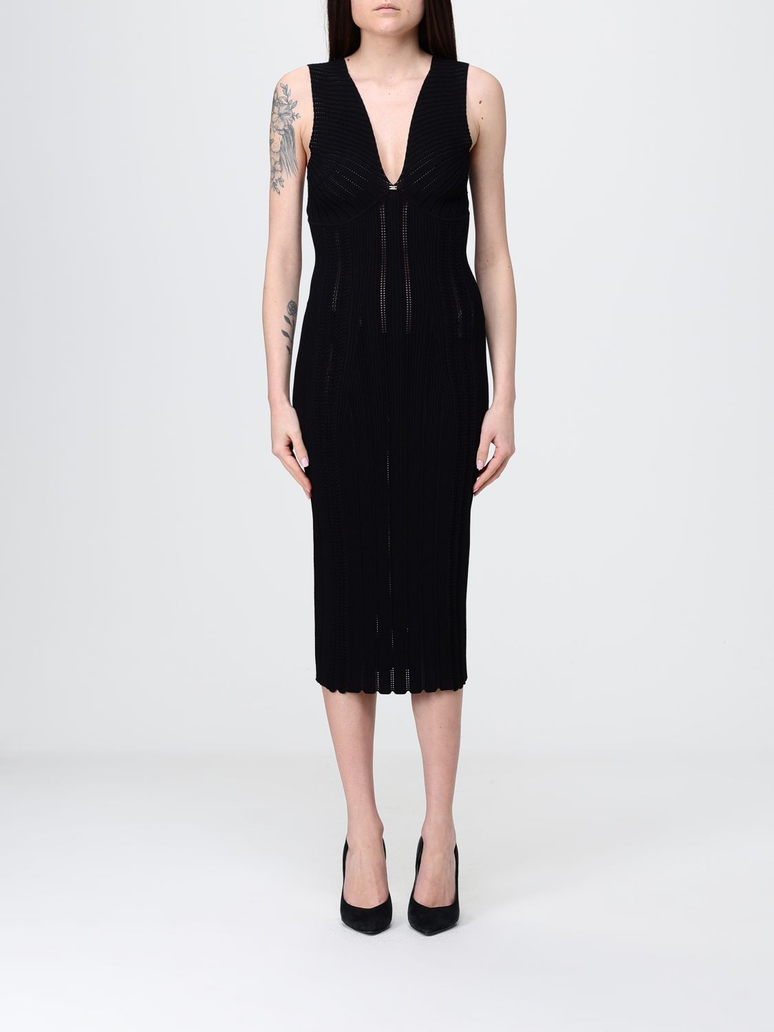 ELISABETTA FRANCHI Elisabetta Franchi Perforated Viscose Knit Midi Dress