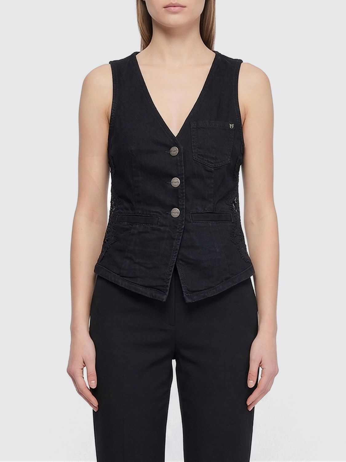 PINKO Pinko Black Cotton and Lace Vest