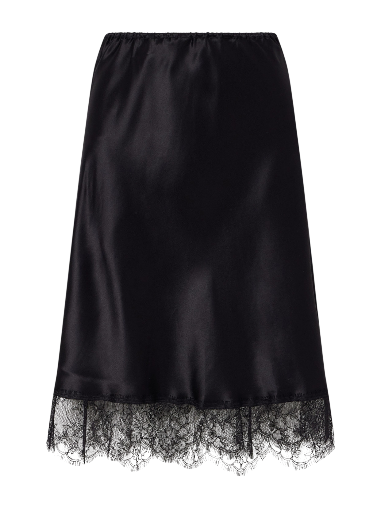 CARINE GILSON Lace-Trimmed Silk-Satin Midi Skirt