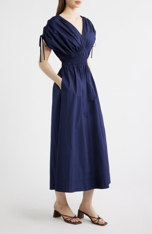 VINCE CAMUTO Cotton Poplin Ruched Tie Shoulder Dress