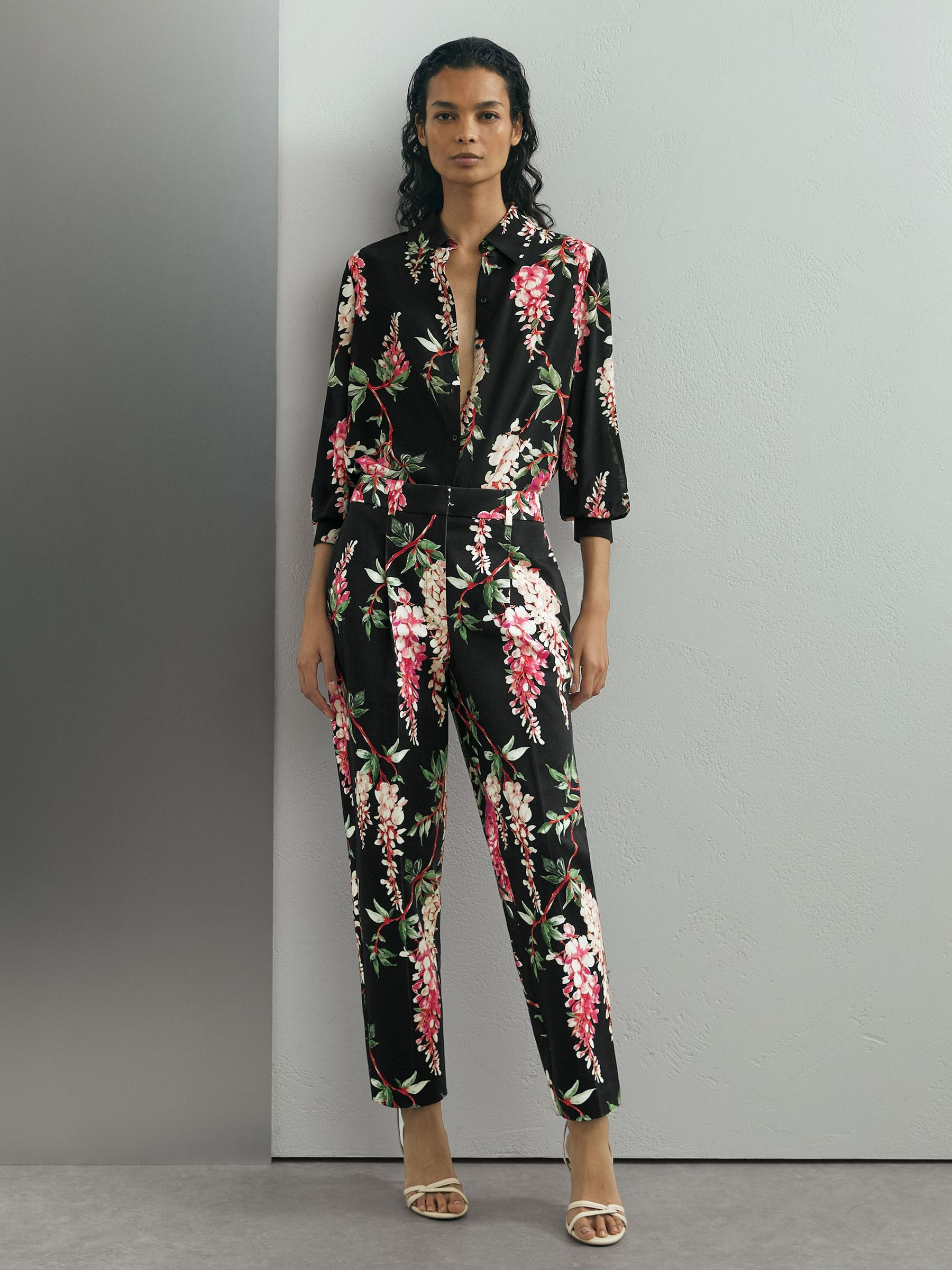 ATELIER Silk Chiffon Floral-Print Leanna Shirt