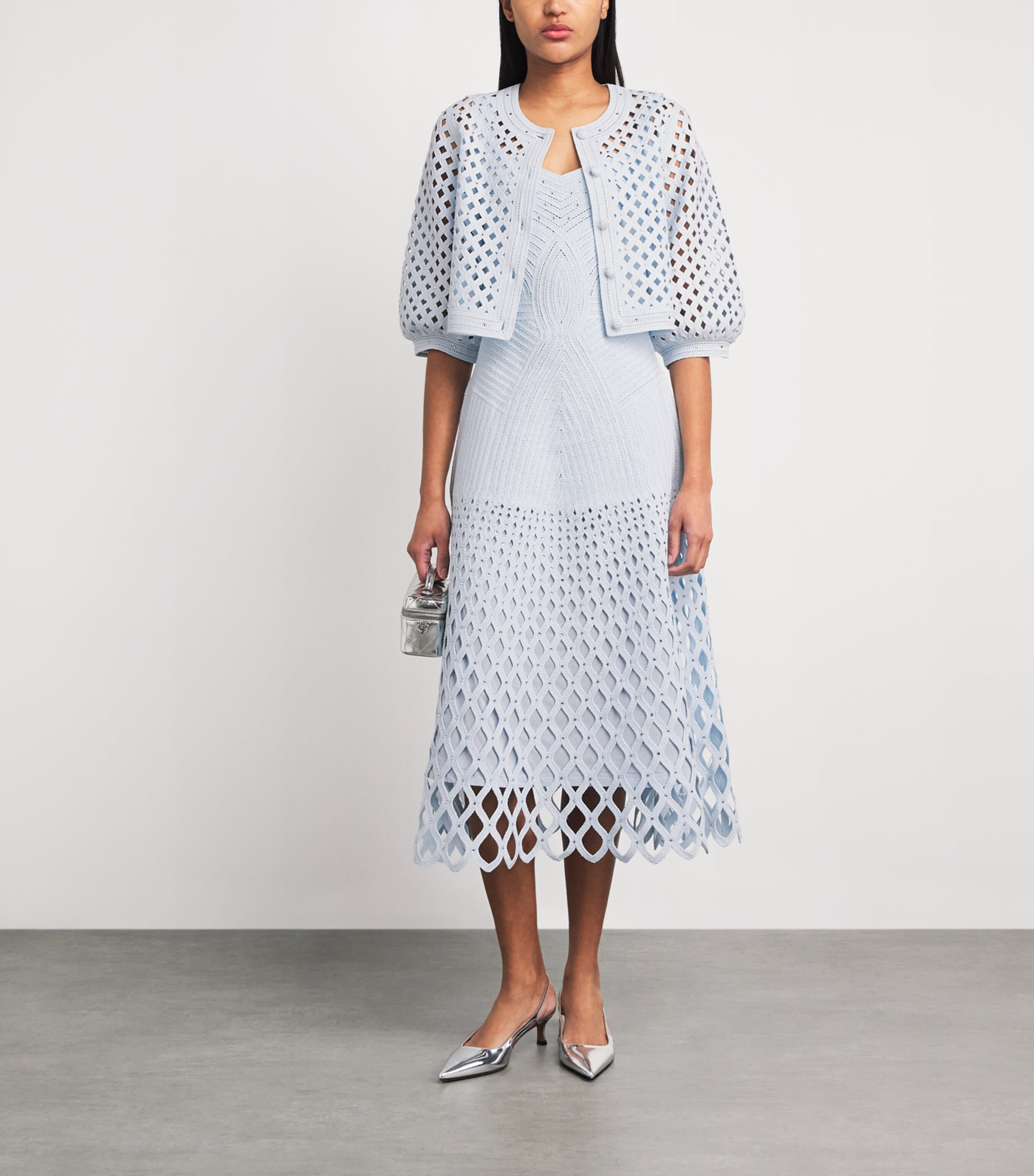 MAJE Embellished Crochet Midi Dress