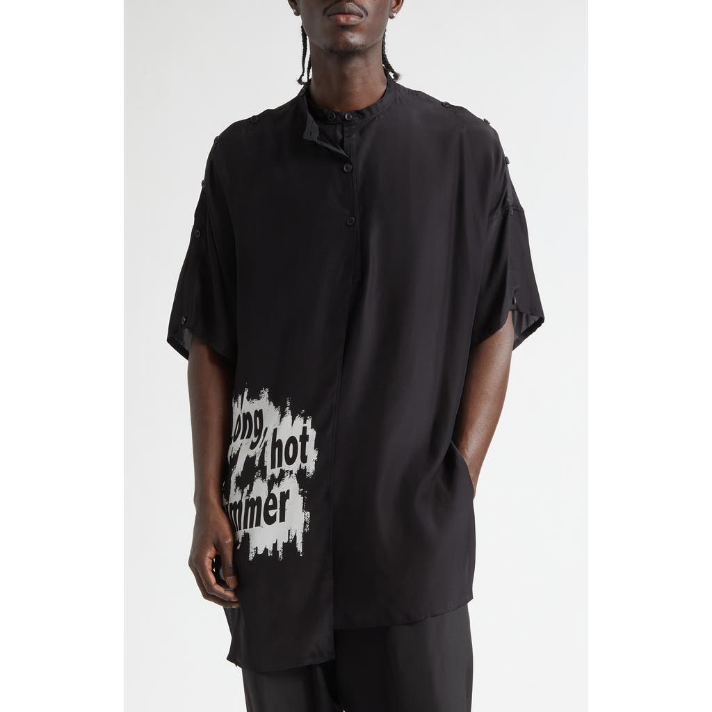 YOHJI YAMAMOTO double covered short sleeve silk graphic button-up shirt