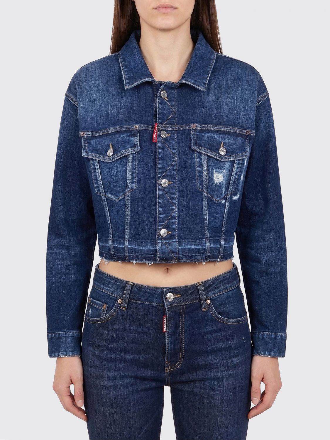 DSQUARED2 Dsquared2 Cropped Denim Jacket with Classic Collar and Drop Shoulder