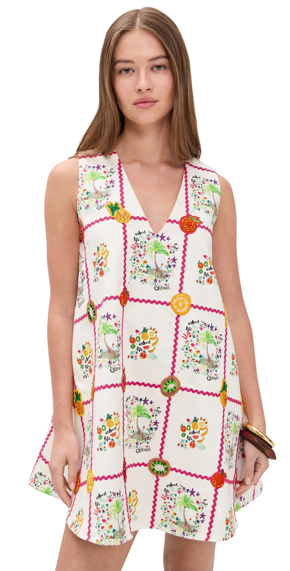 CELIAB CeliaB Acai Mini Dress with Tropical Fruit Print and Appliques
