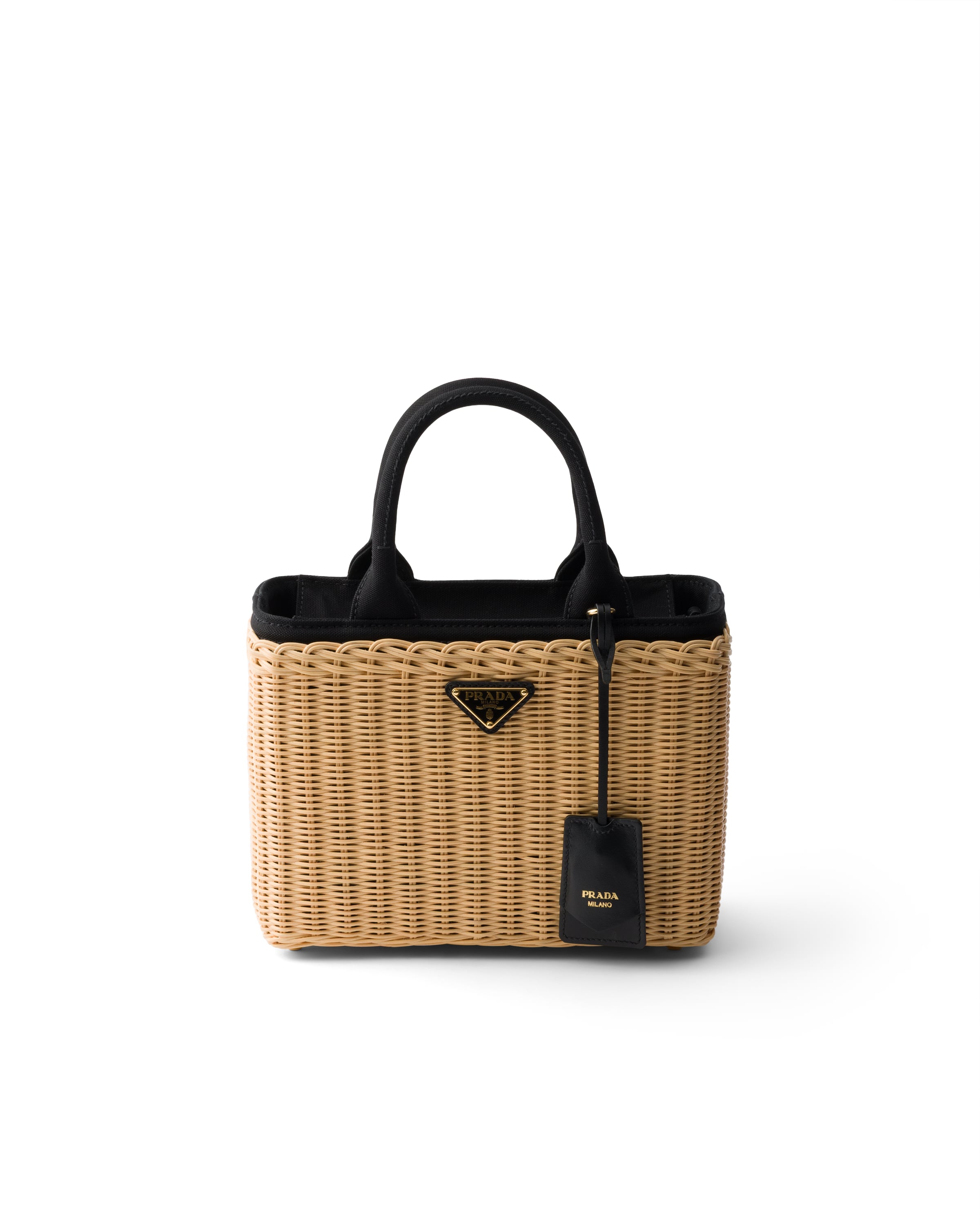 Prada Wicker And Canvas Tote Bag - Neutral | Editorialist
