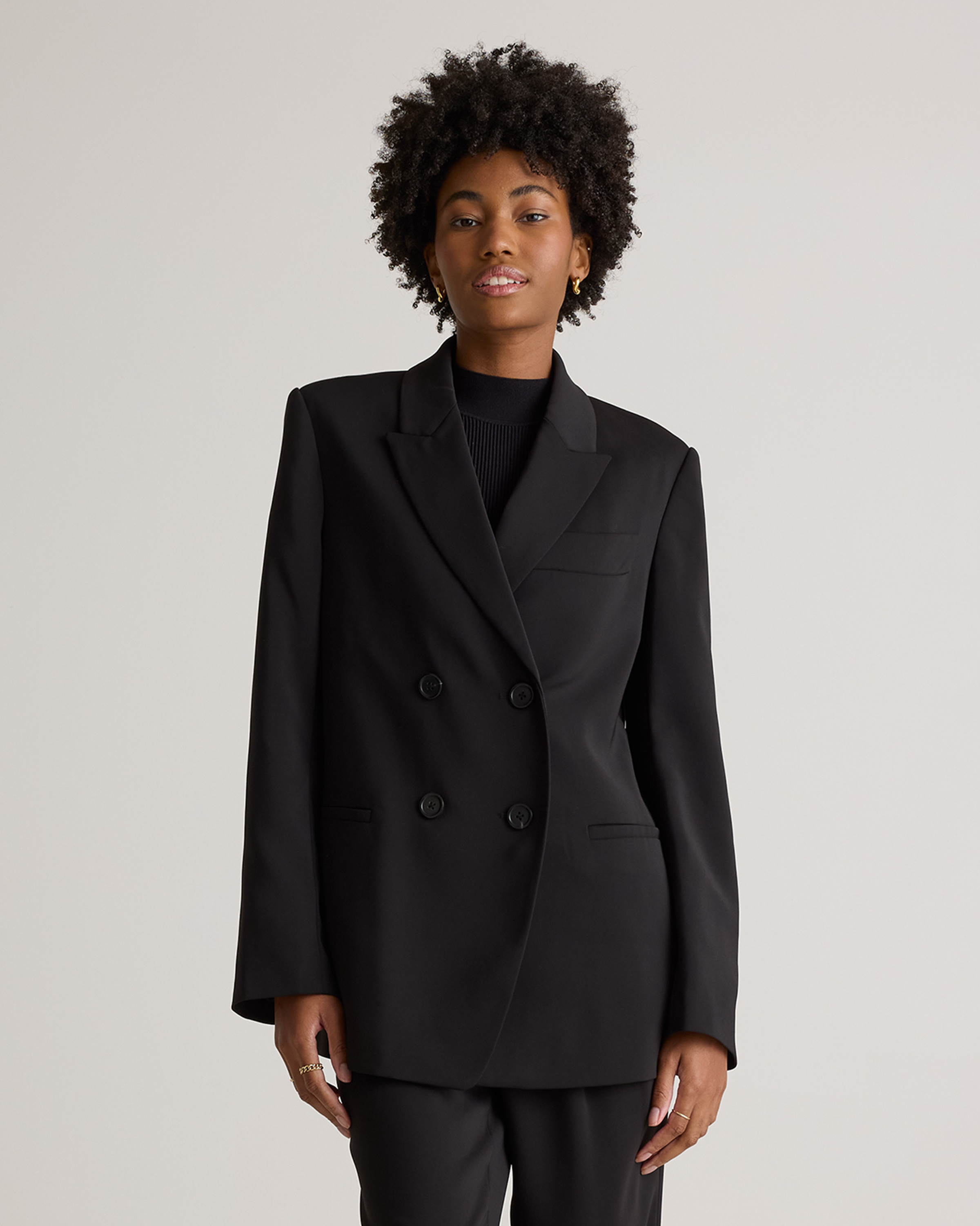 QUINCE Stretch Crepe Relaxed Double-Breasted Blazer