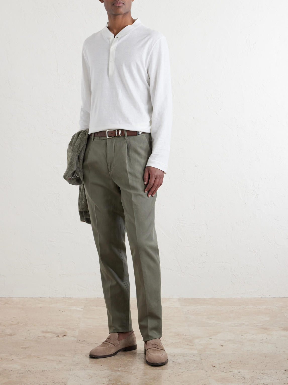 BRUNELLO CUCINELLI Brunello Cucinelli - Linen and Cotton-Blend Henley T-Shirt - Men - Neutrals - M