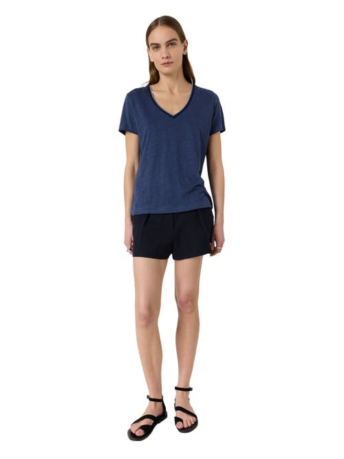 GERARD DAREL GERARD DAREL Mirana Linen V-Neck T-Shirt with Lurex Collar Detail
