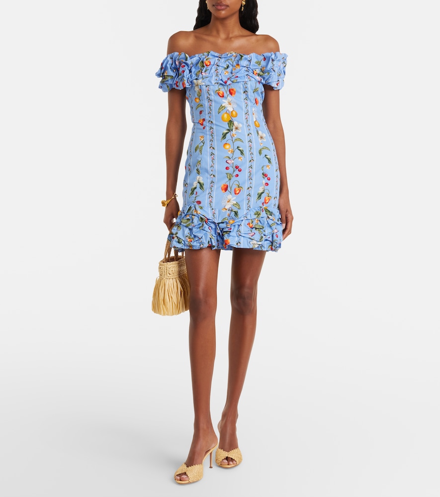 AGUA BENDITA Jardin Printed Off-Shoulder Cotton Minidress