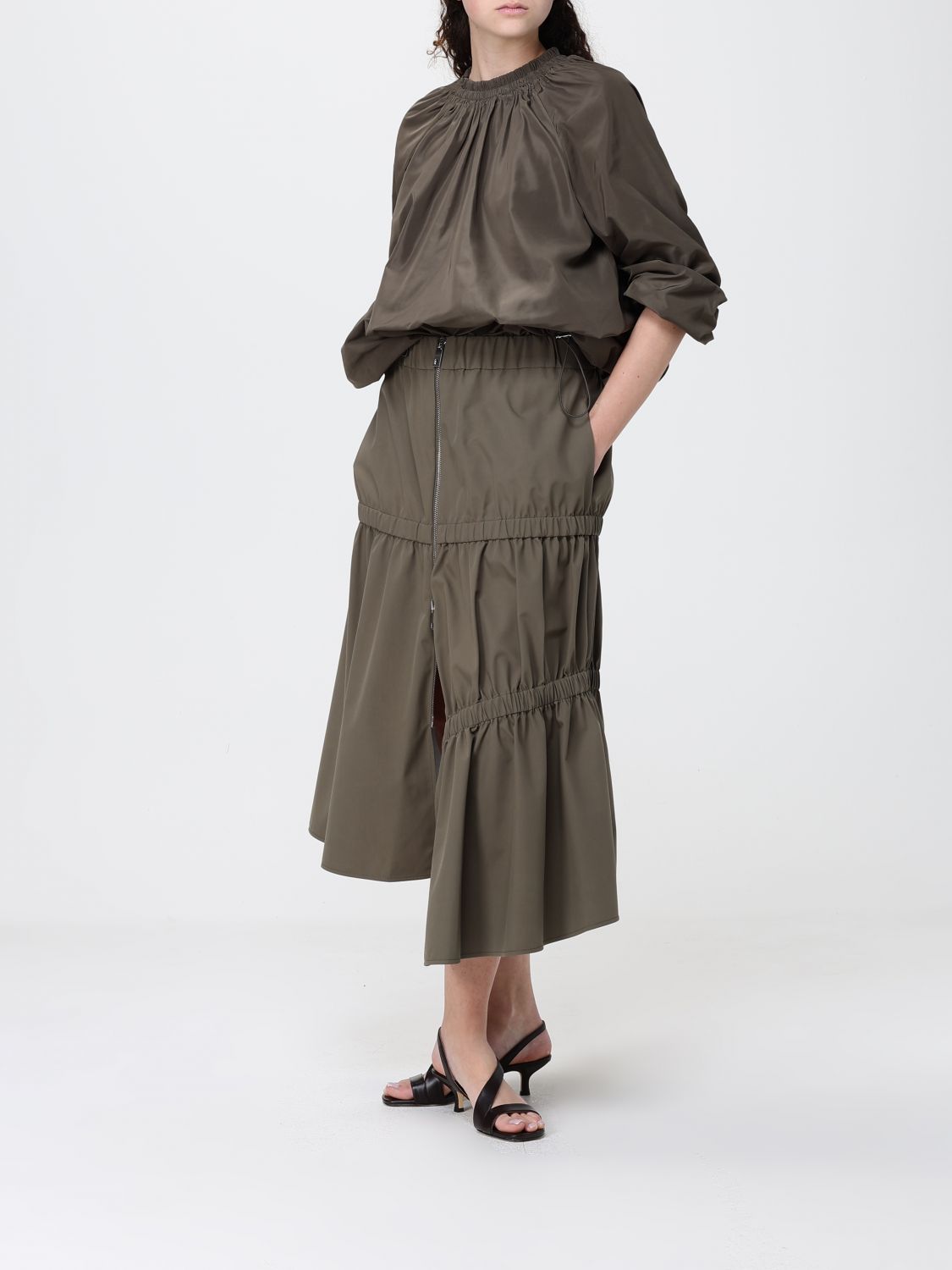 TIBI Tibi Asymmetrical Technical Fabric Midi Skirt