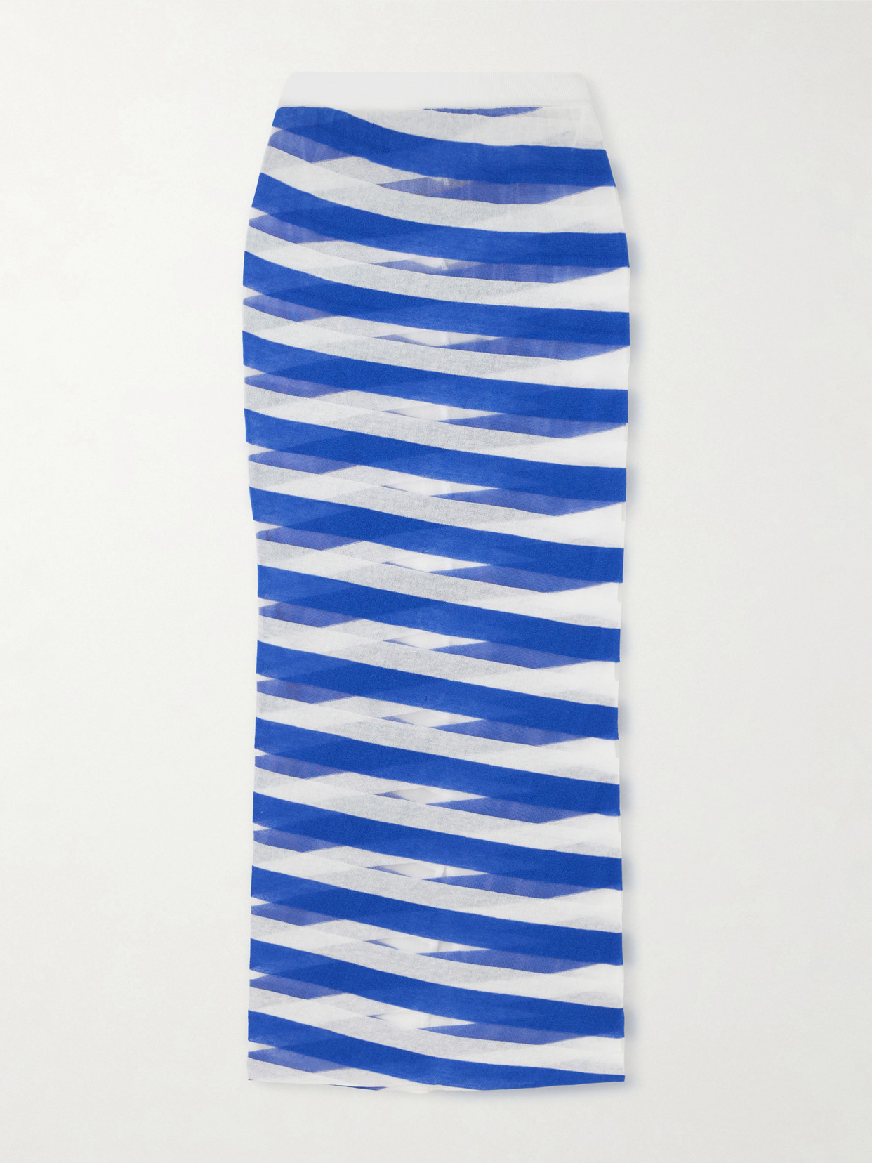 STELLA MCCARTNEY Striped Mesh-Paneled Cotton-Blend Midi Skirt