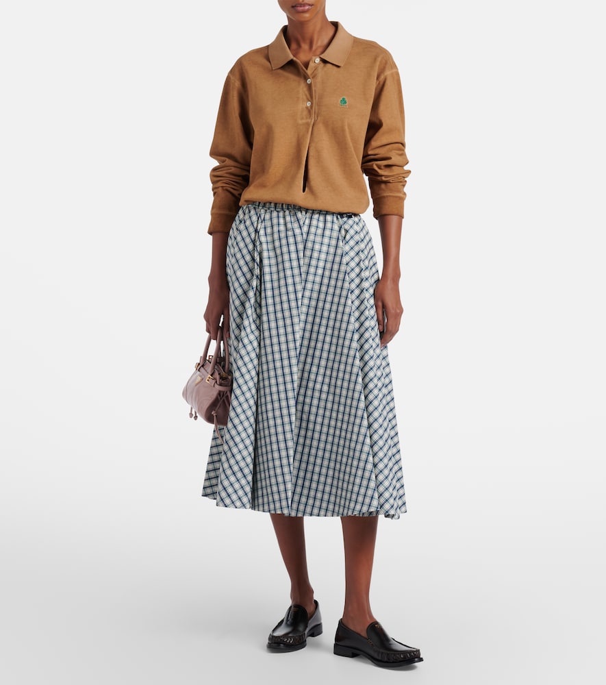 PRADA Checked Cotton-Blend Chambray Midi Skirt