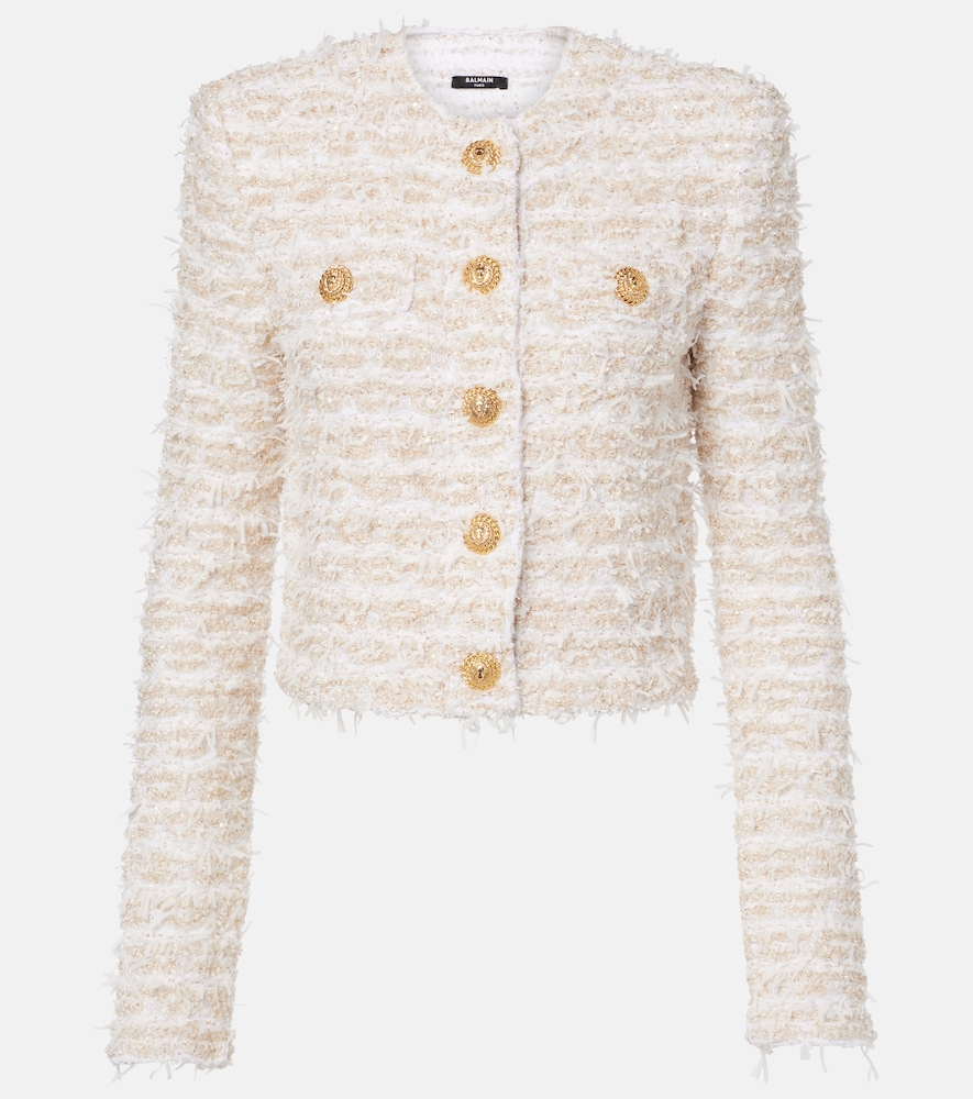 BALMAIN Balmain Cropped Tweed Jacket with Shoulder Pads