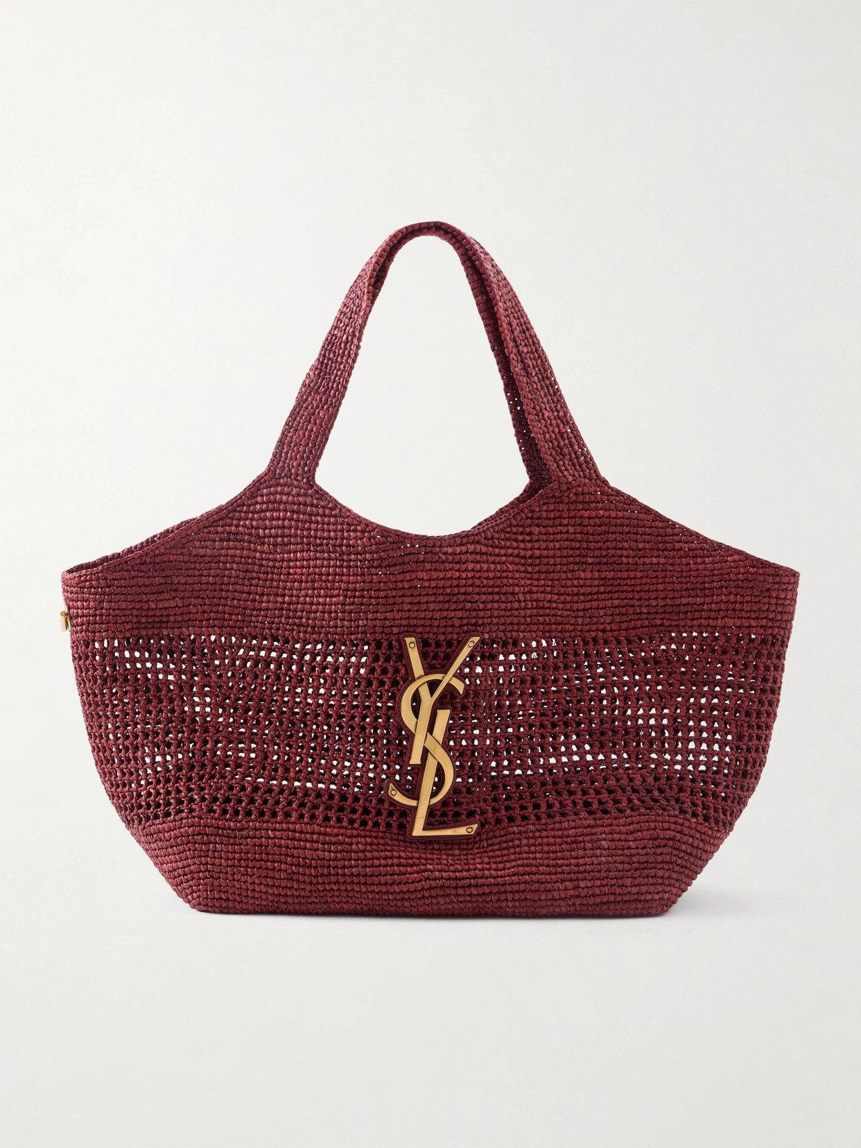 Saint Laurent Icare Maxi Leather-Trimmed Raffia Tote - Red