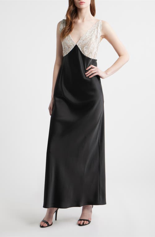 WAYF Ottilie Lace Bodice Open Back Satin Gown