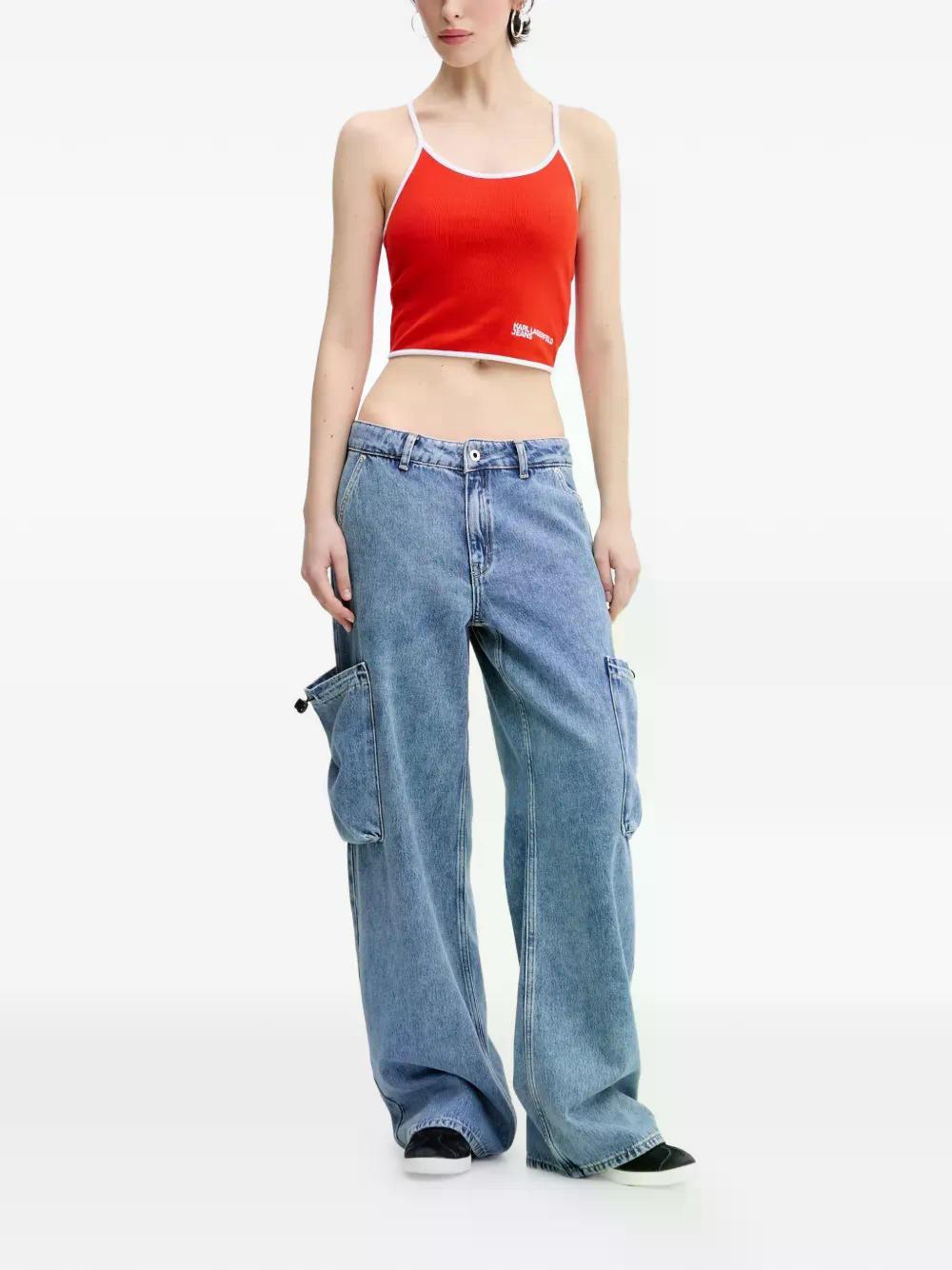 KARL LAGERFELD Contrasting Trim Lace-Up Crop Top