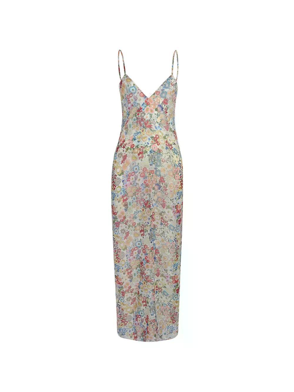 KHAITE Taja Floral Chiffon Slip Dress