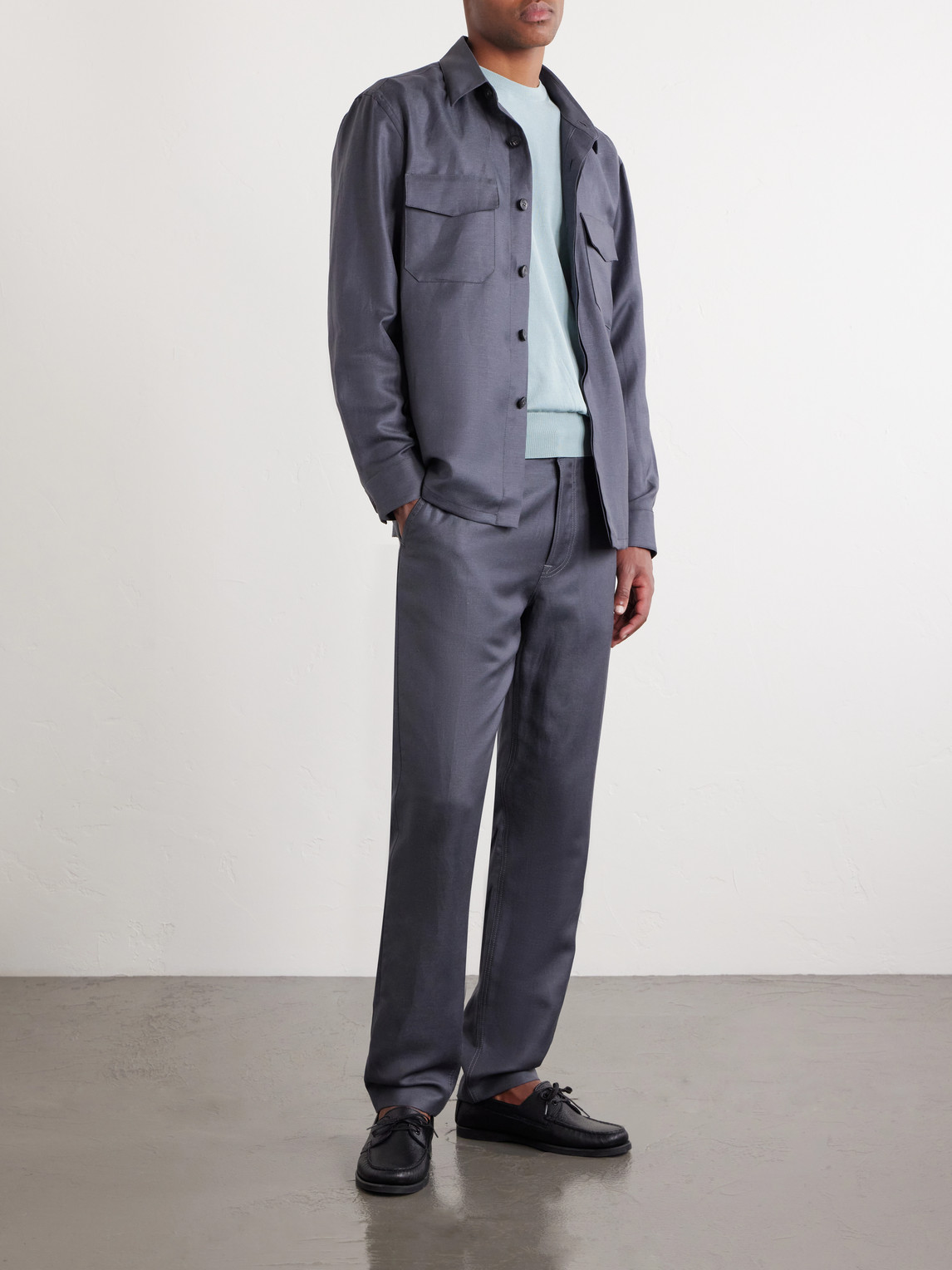 CANALI Straight-Leg Wool and Linen-Blend Twill Suit Trousers