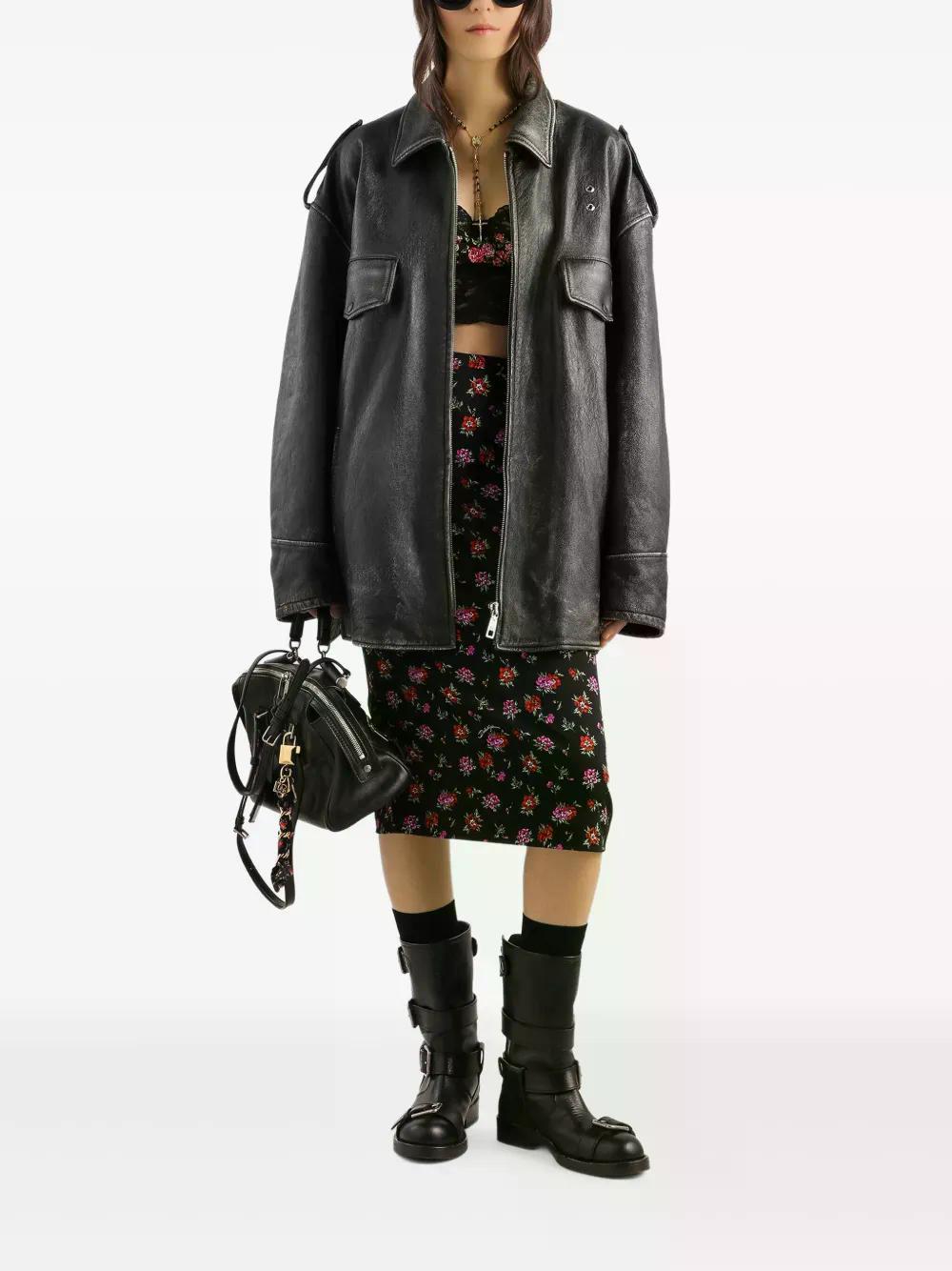 DOLCE & GABBANA Leather Zip-Up Coat