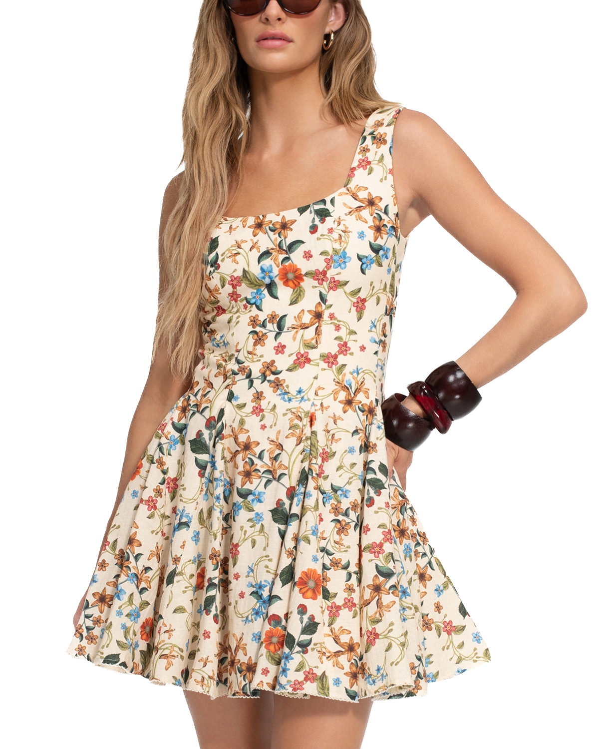 AGUA BENDITA Agua Bendita Kristen Floral Print Linen Blend Dress