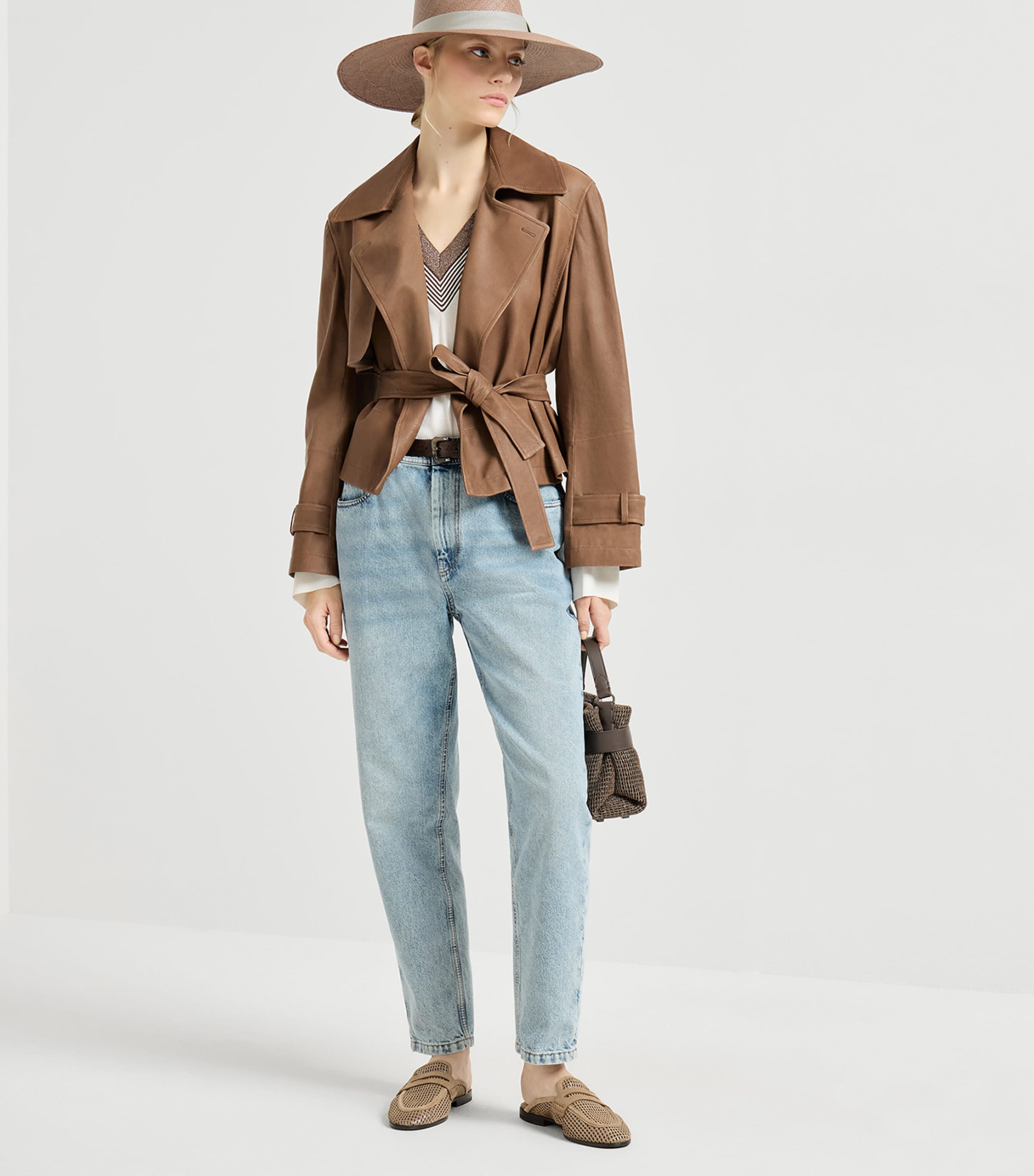 BRUNELLO CUCINELLI Nappa Leather Cropped Trench Coat