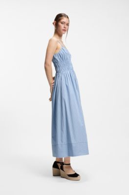 BOSS Cotton Poplin Midi Dress with Stripes