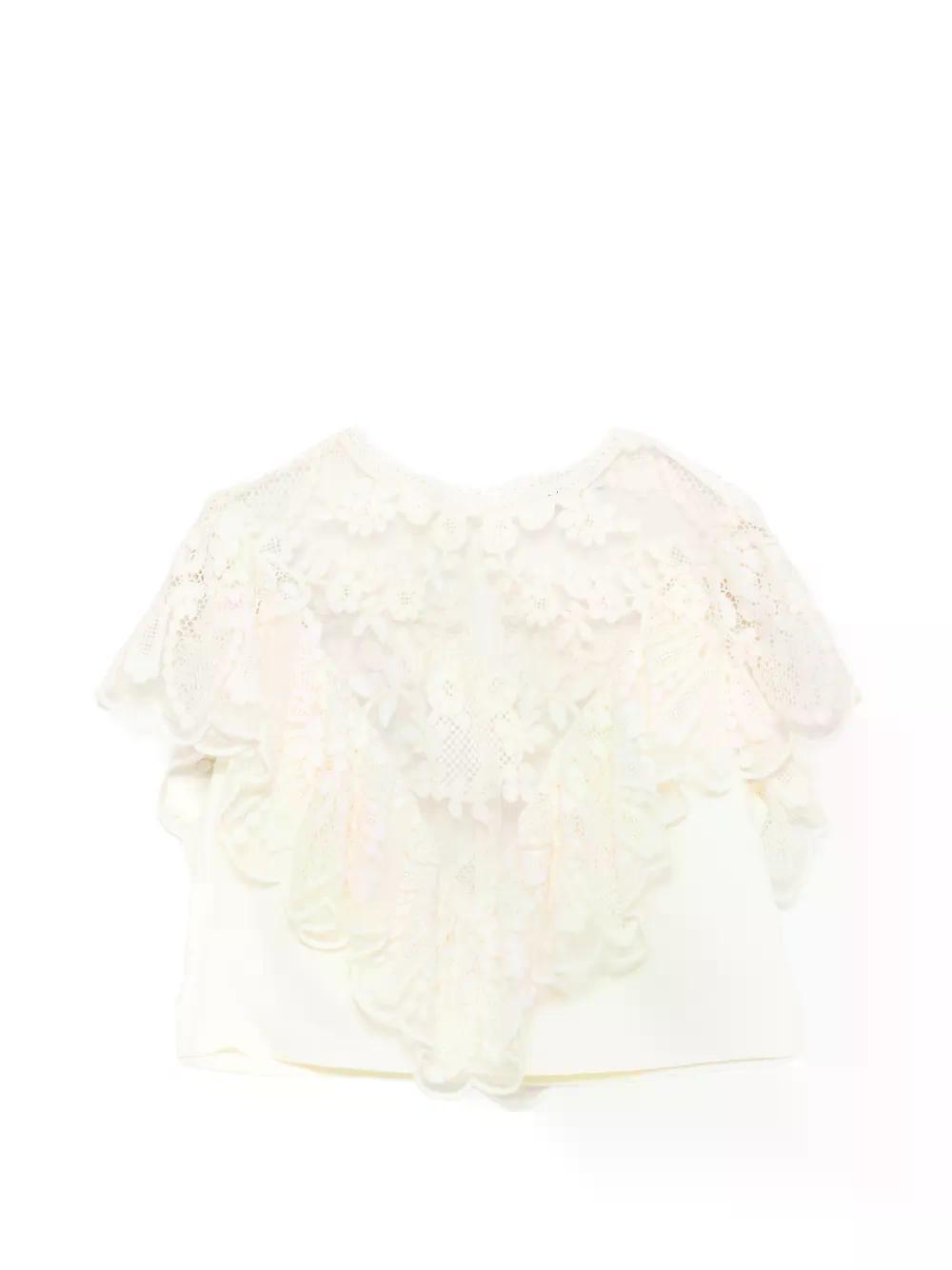 SANDRO SANDRO Floral Guipure Lace Crop Top with Ruffled Sleeves
