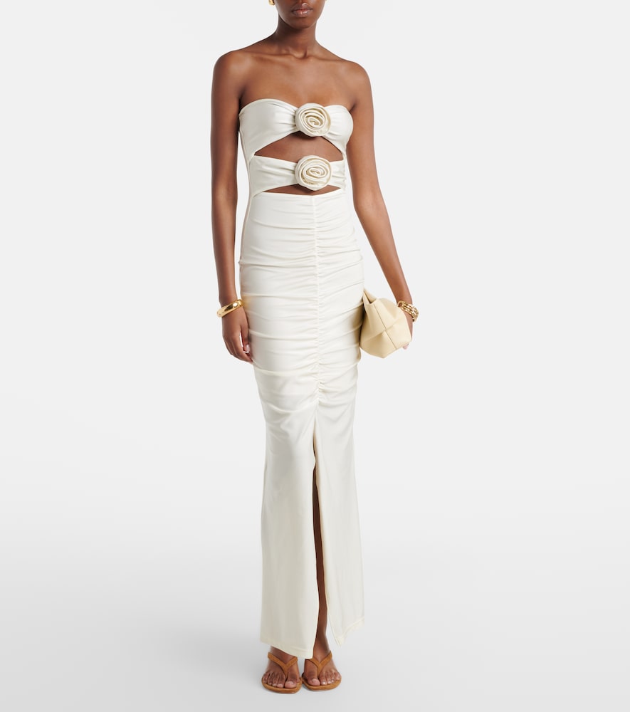 ADRIANA DEGREAS cutout floral-appliqué ruched maxi dress