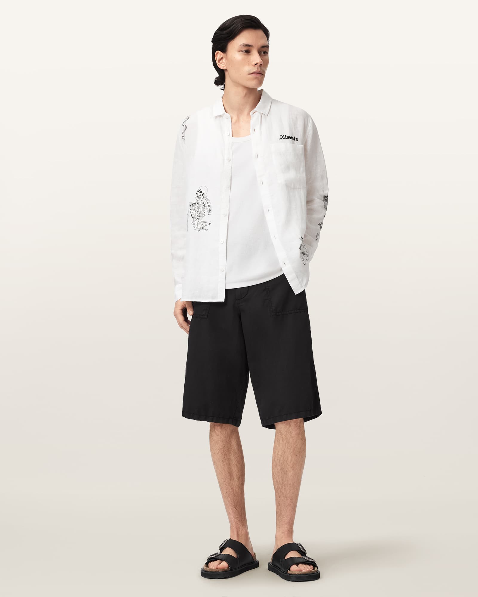 ALLSAINTS Relaxed Fit Linen Blend Shorts