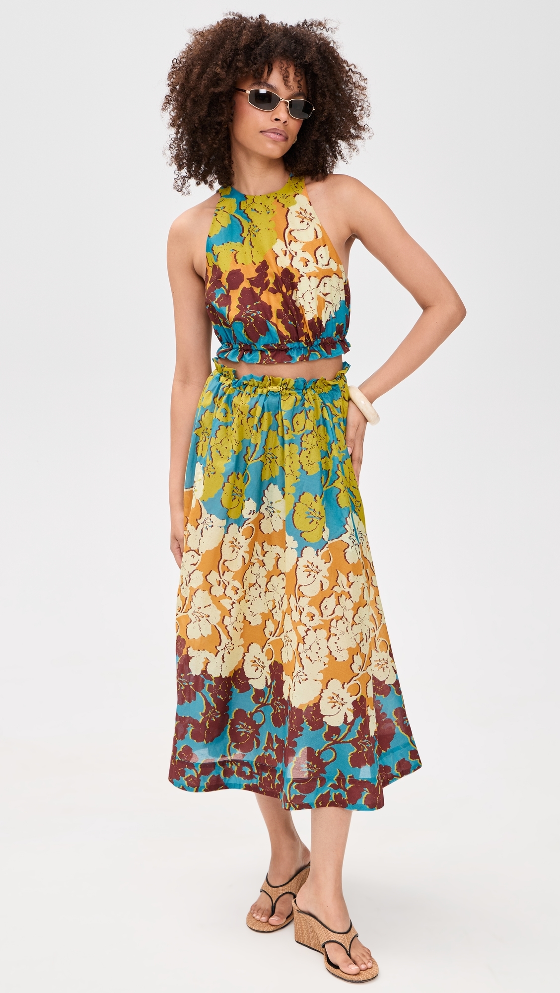 ALEMAIS ALÉMAIS Floral Print Halter Neck Sleeveless Crop Top with Elasticated Hem