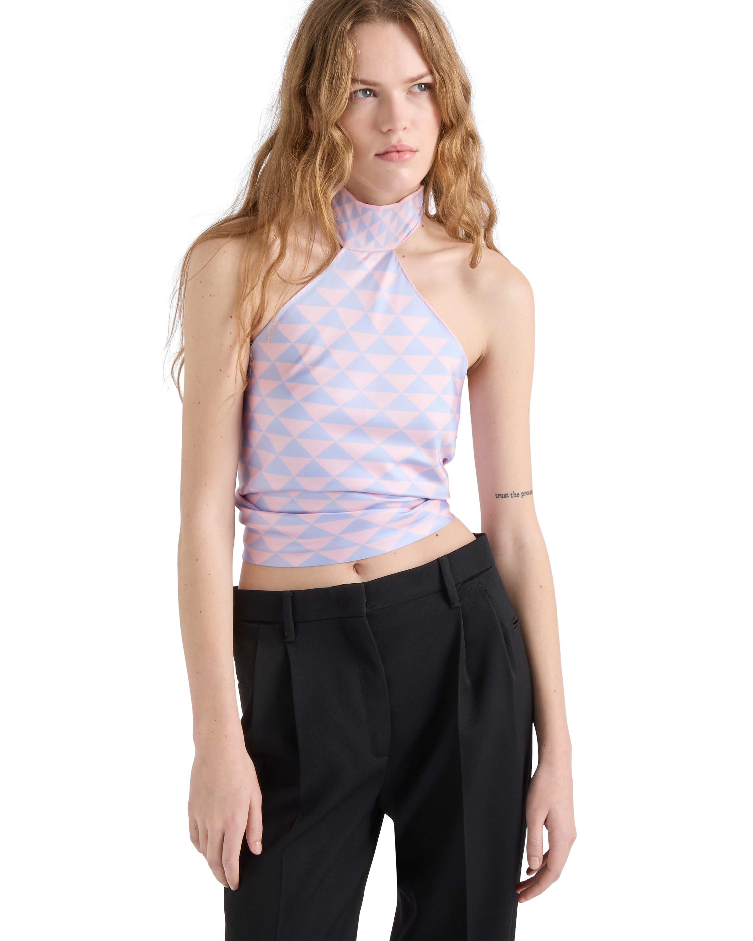 PRADA Printed Silk Twill Halter Top