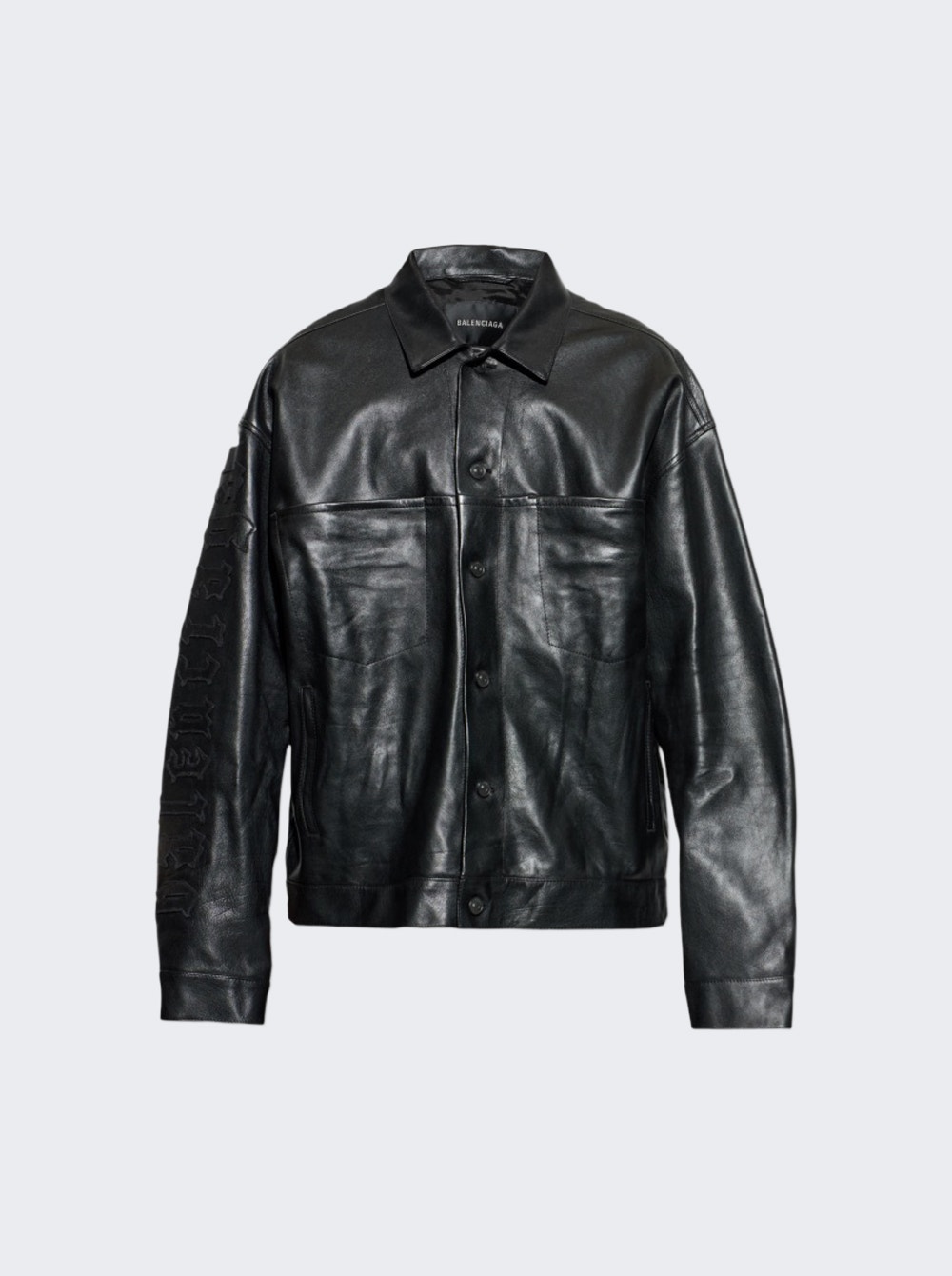 Balenciaga Leather Jacket With Patch - Black | Editorialist