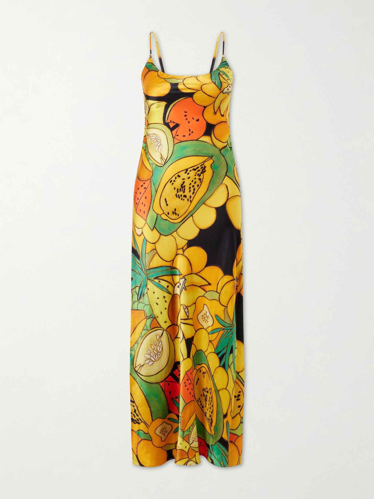 DONDE ESTEBAN Frutas Printed Silk-Blend Satin Maxi Dress