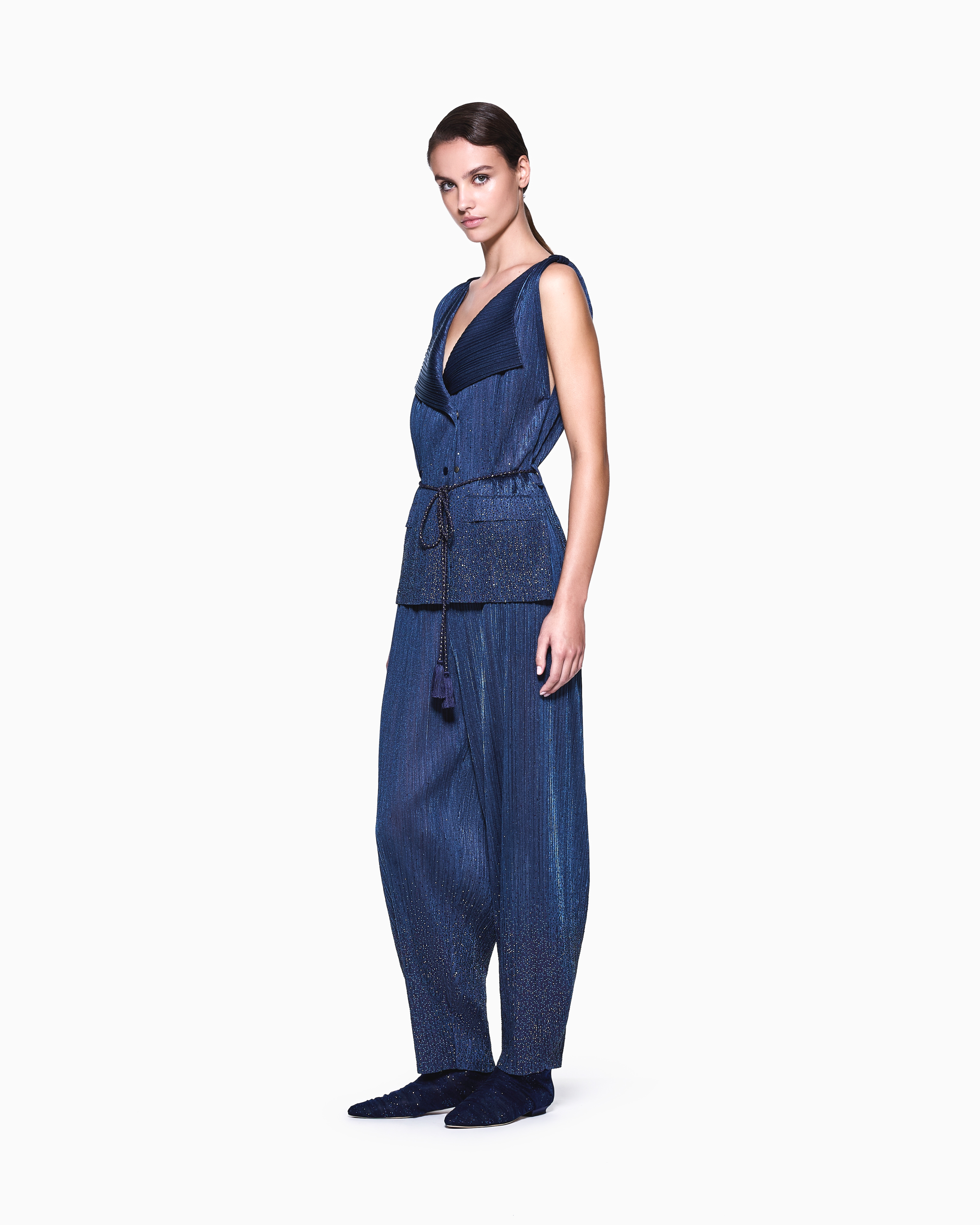 GIORGIO ARMANI Pleated Jersey Waistcoat with Rhinestones