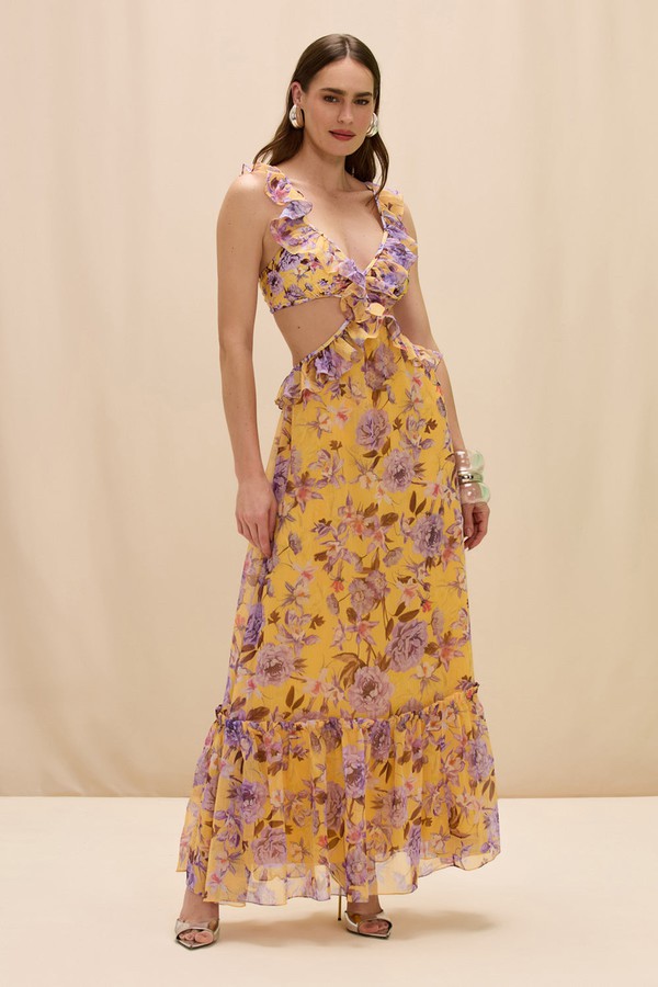 PATBO Peony Print Cut Out Maxi Dress