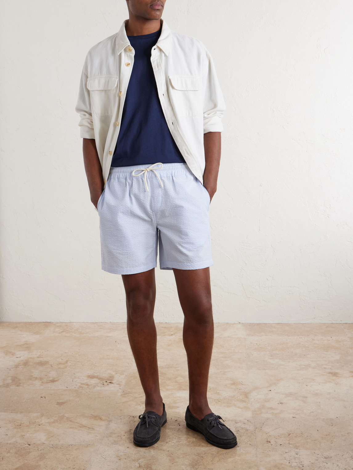 PORTUGUESE FLANNEL Atlantico Straight-Leg Cotton-Seersucker Shorts