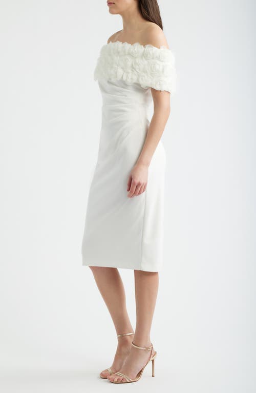 ELIZA J Floral Appliqué Off-The-Shoulder Scuba Crepe Sheath Dress