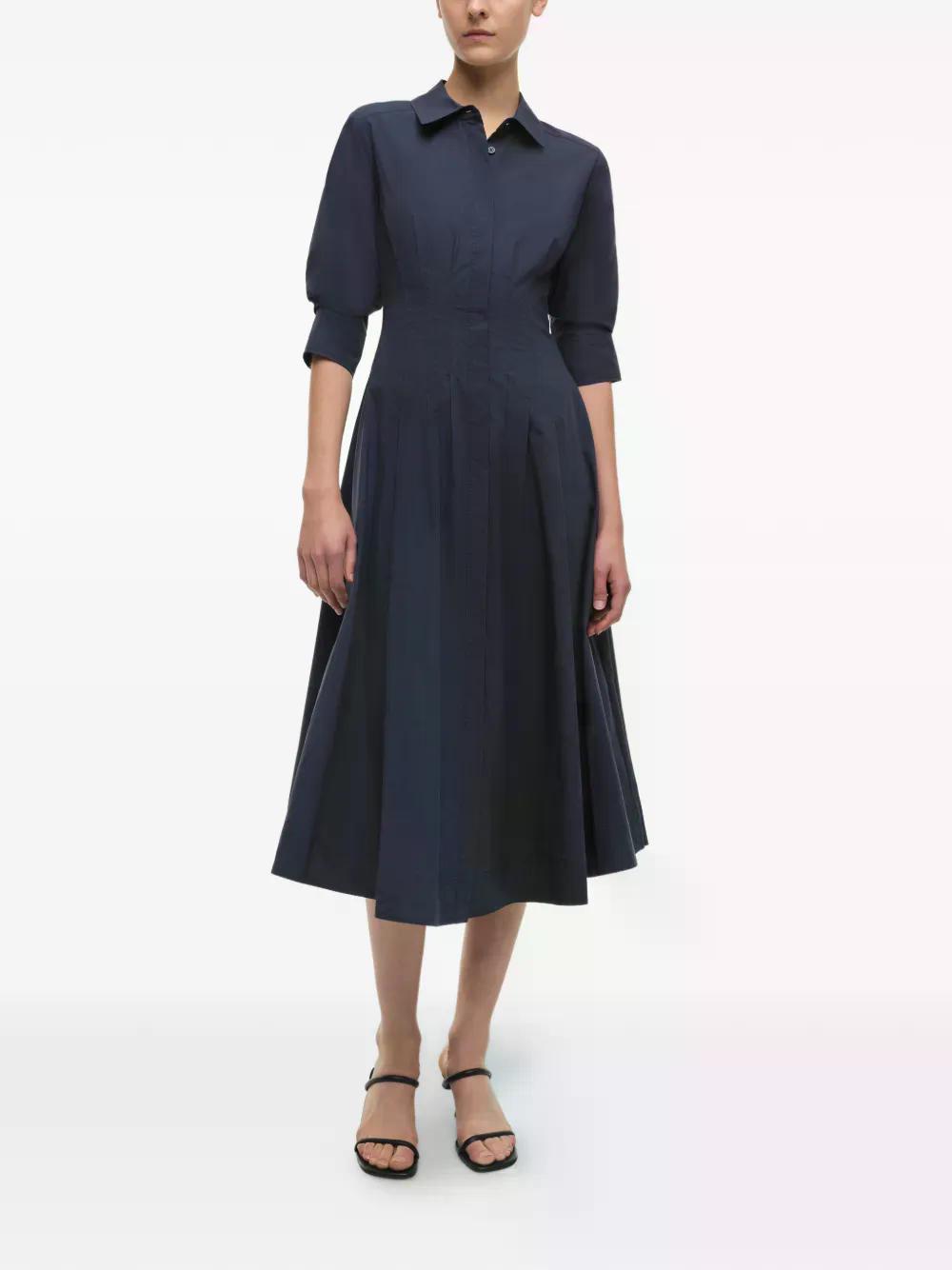 SIMKHAI Jazz Pintucked Cuffed Midi Dress