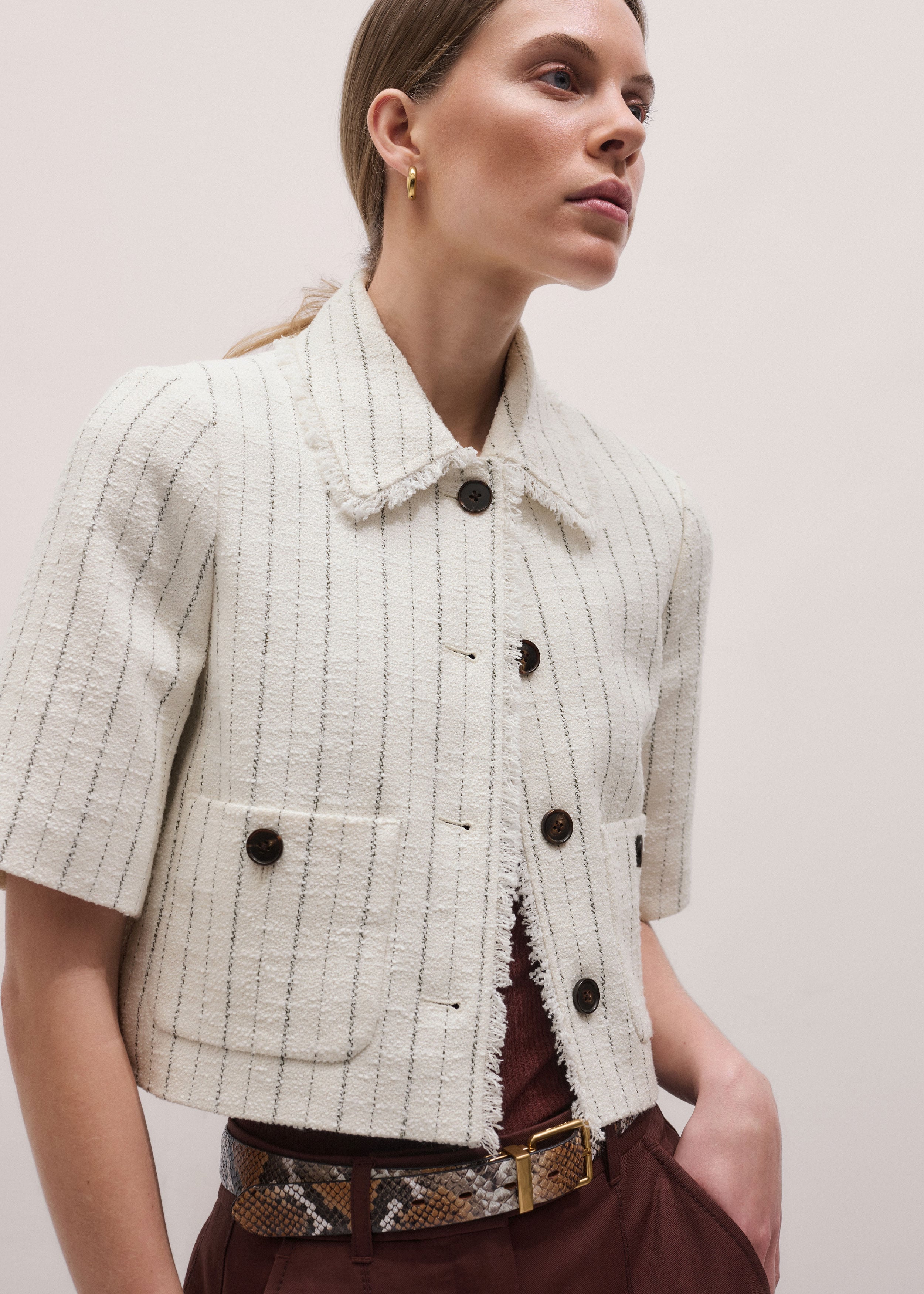 ME+EM Textured Stripe Cropped Jacket