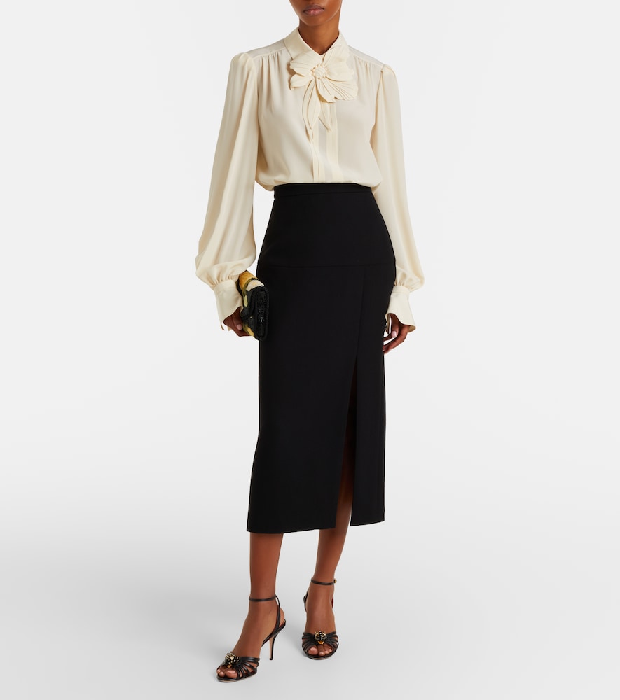 VALENTINO Floral-Appliqué Silk Crêpe De Chine Blouse