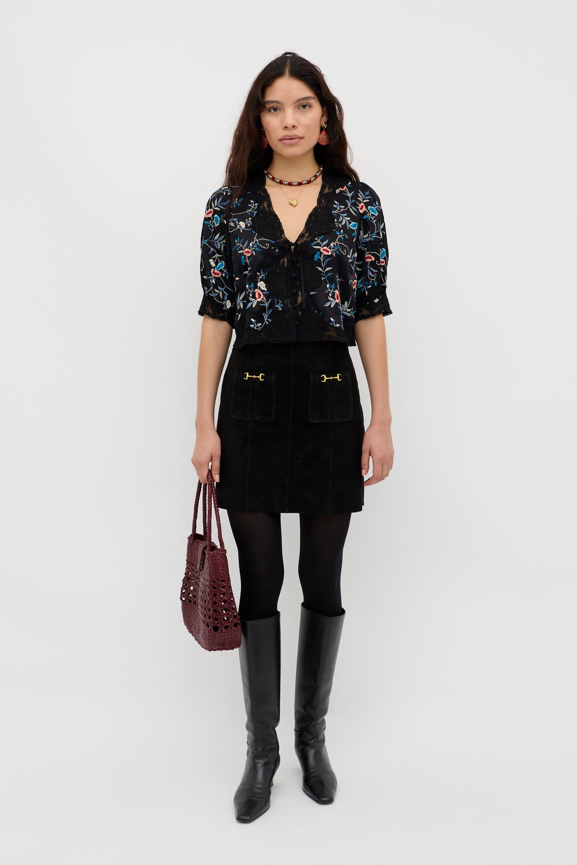 RIXO Botanical Embroidery Ursula Top