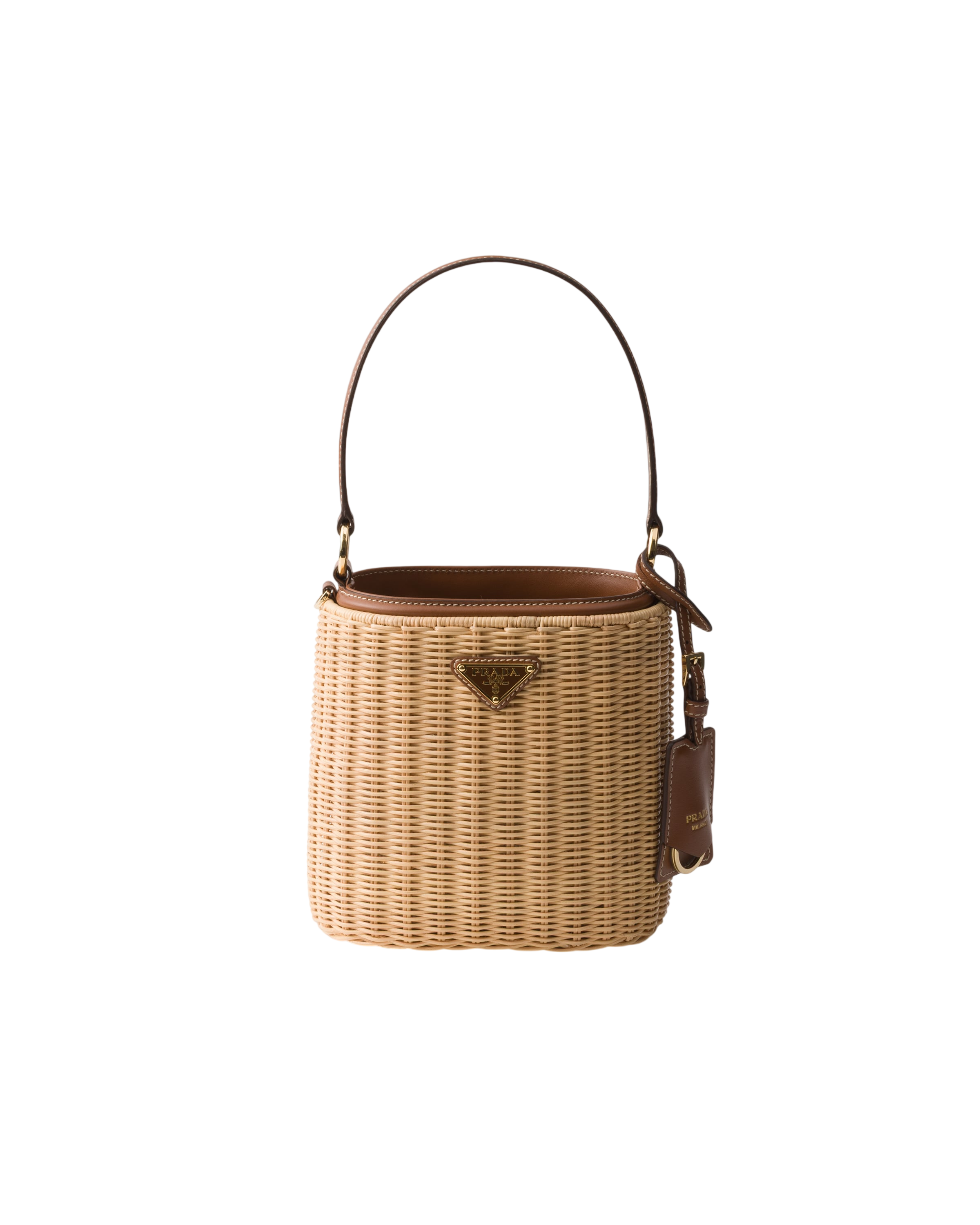 PRADA Wicker and Leather Bucket Bag