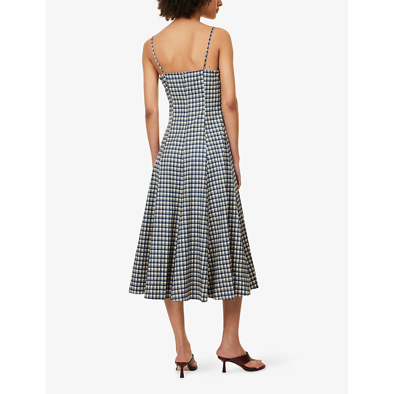 melony floral gingham midi dress by reformation Reformation Melony Floral Gingham Square Neck Linen Midi Dress In Al Fresco  - 25% Off