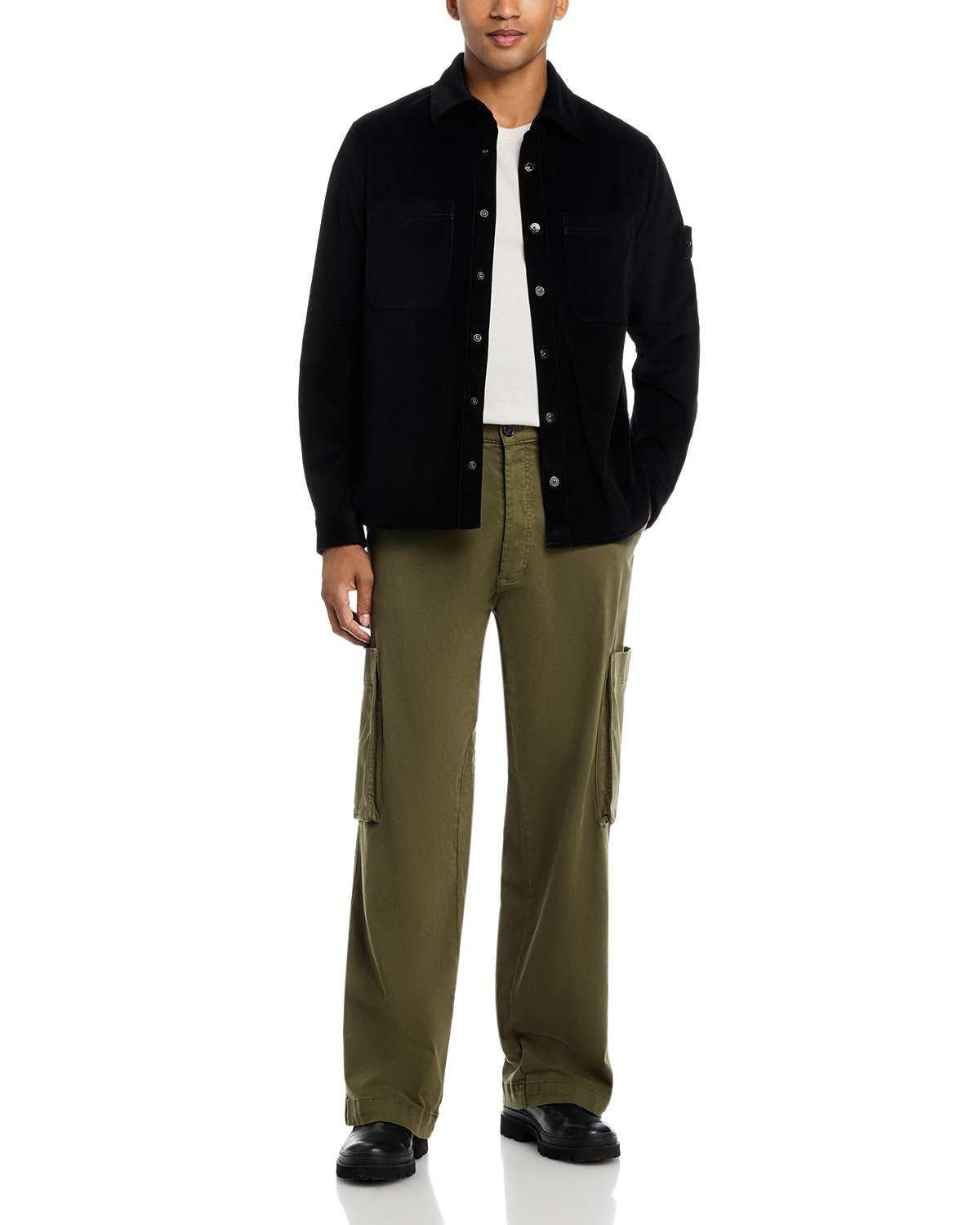STONE ISLAND cotton micro corduroy snap front overshirt