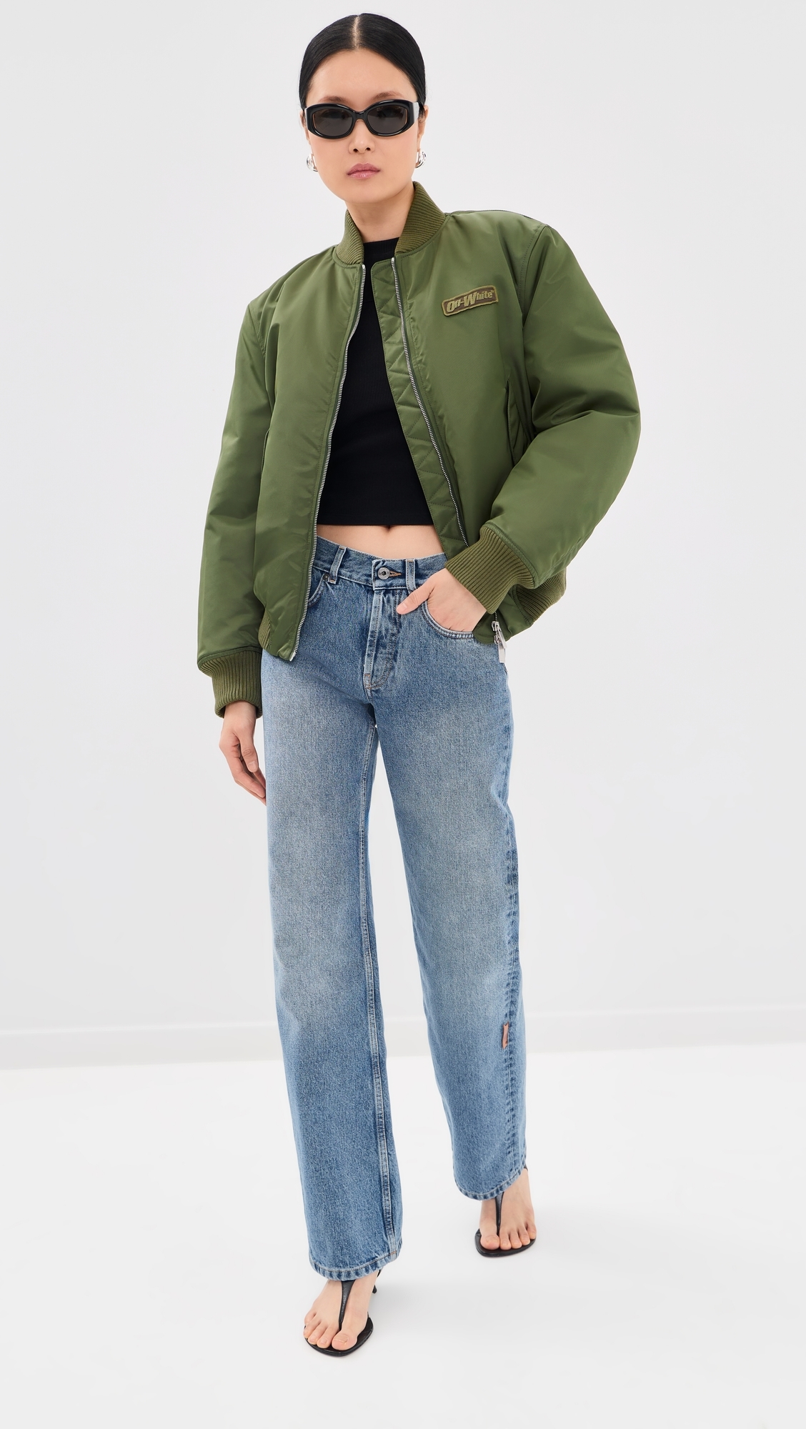 OFF-WHITE Embroidered Nylon Bomber Jacket