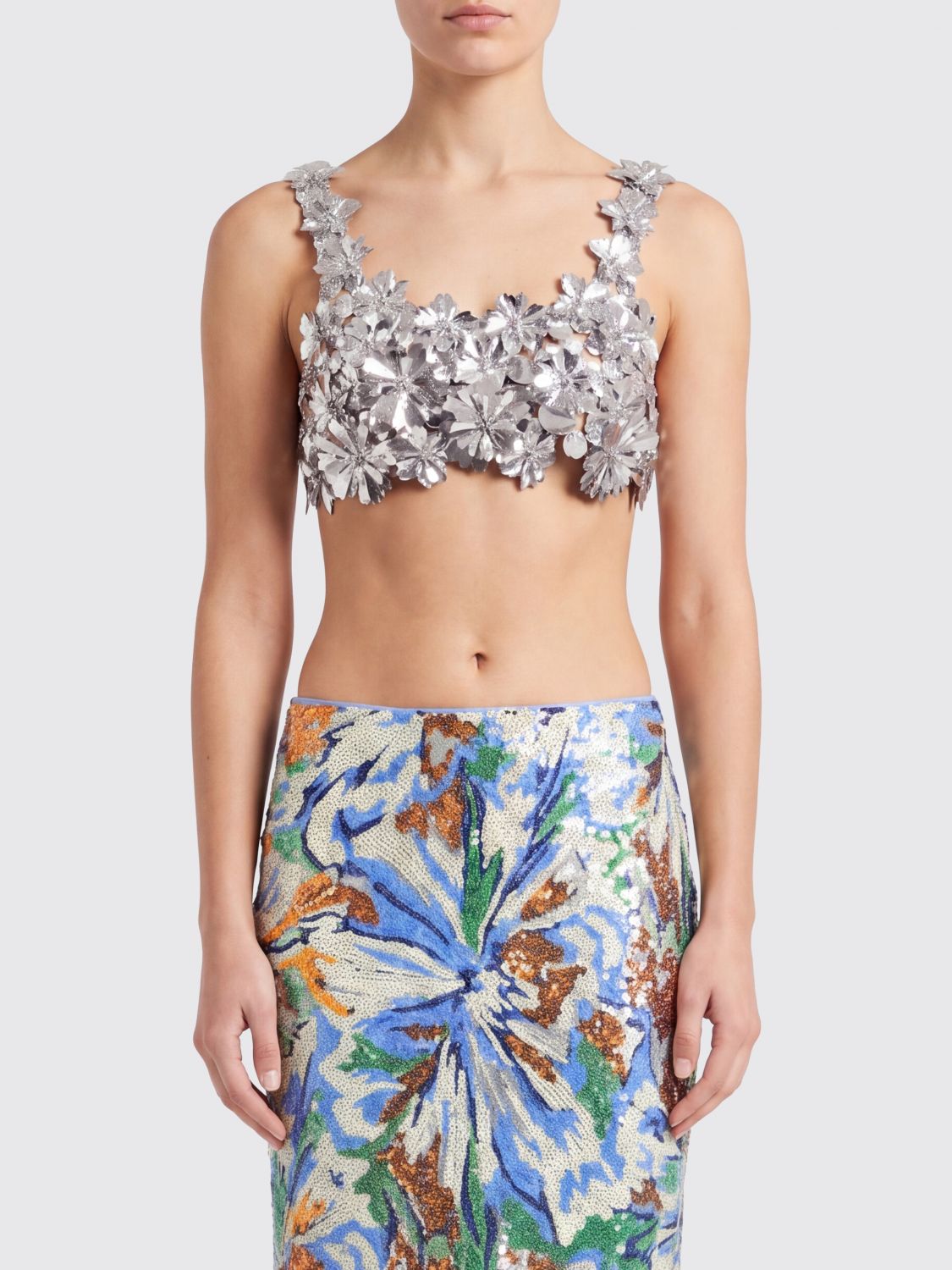 PACO RABANNE Rabanne Cropped Top with Discs and 3D Flowers