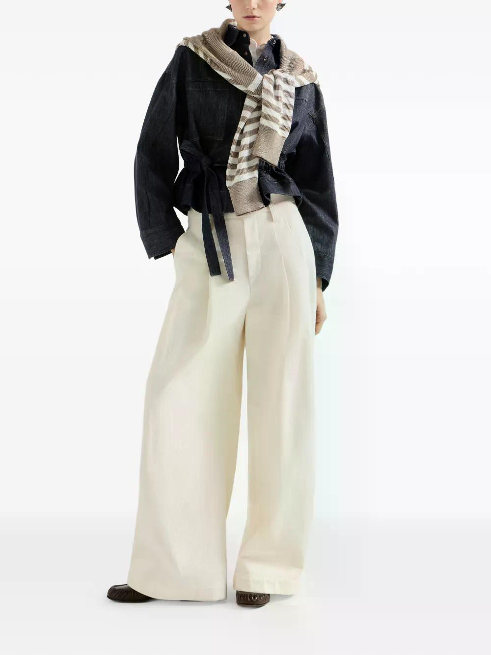 BRUNELLO CUCINELLI Brunello Cucinelli Cotton Denim-Effect Cropped Shirt Jacket with Tie Detail