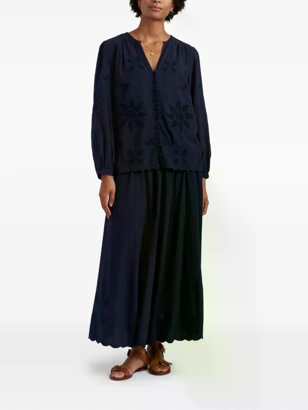CHINTI & PARKER Chinti & Parker Broderie Scalloped Midi Skirt