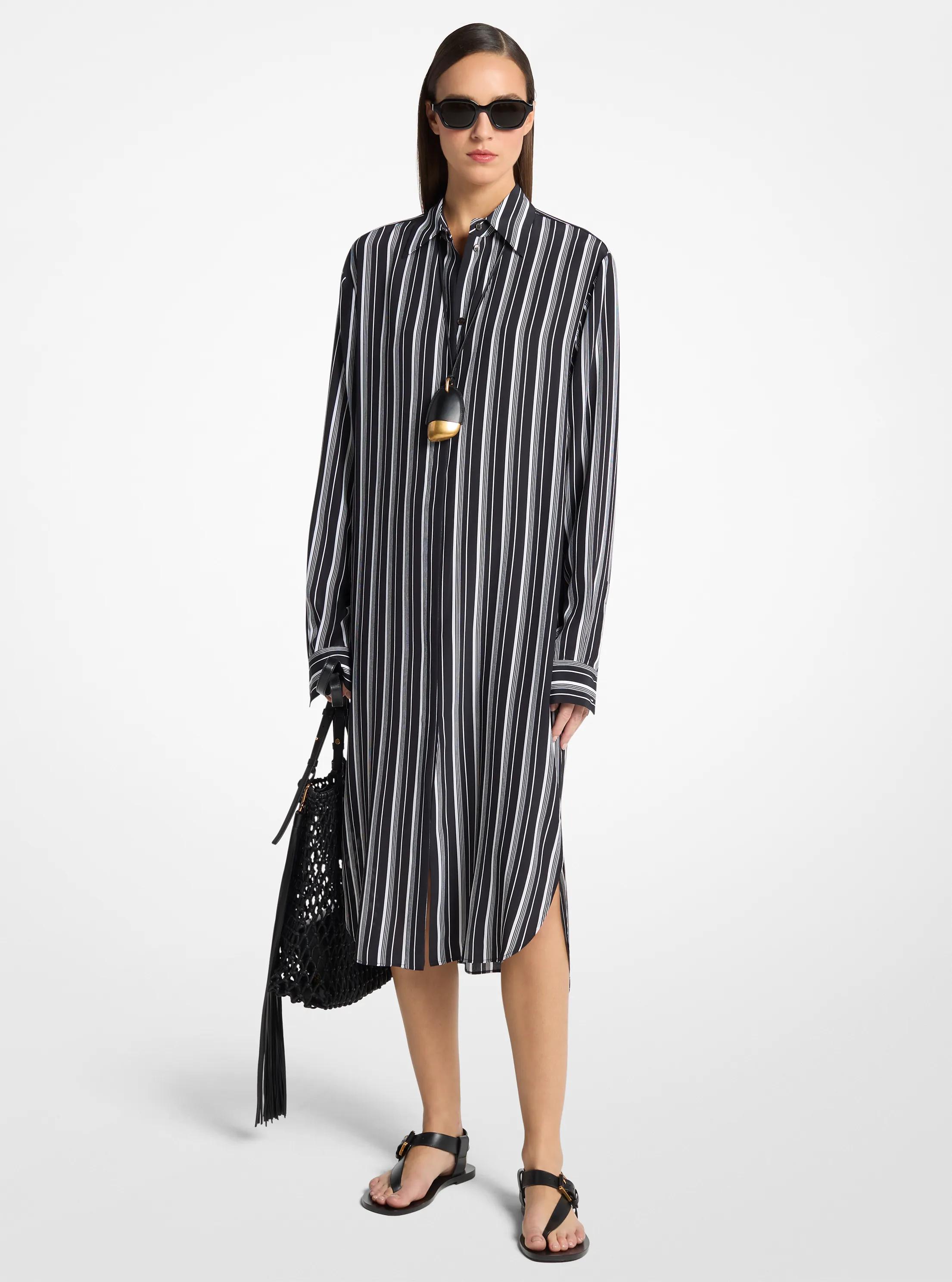 MICHAEL KORS Michael Kors Collection Striped Silk Crepe de Chine Shirtdress